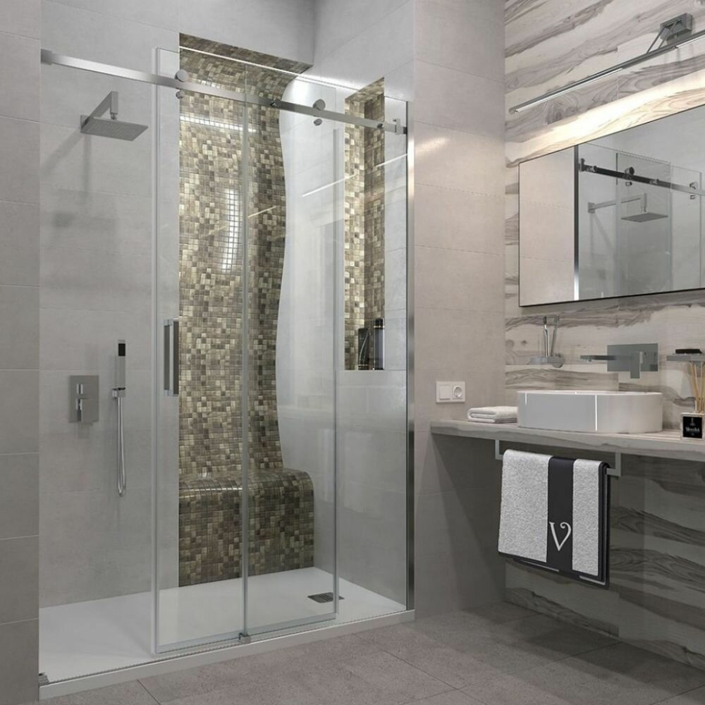 Душевая дверь в нишу Veconi Vianno раздвижная VN-74, 130х195 см стекло прозрачное, профиль хром глянец VN74-130-01-C4