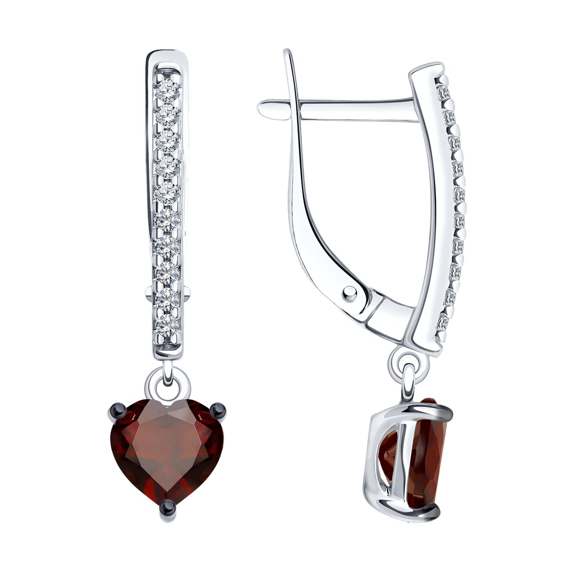 Серьги, серебро, 925 проба, родирование, гранат, фианит