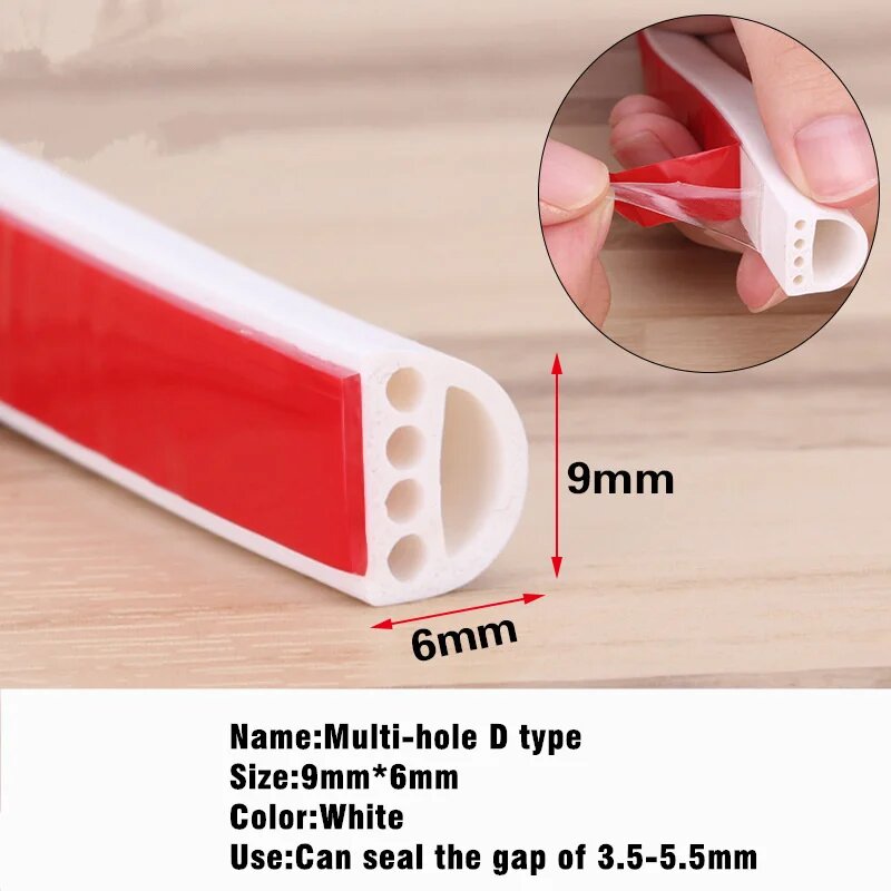 Силиконовая уплотнительная лента 6 м для дверей и окон 9X6mm white