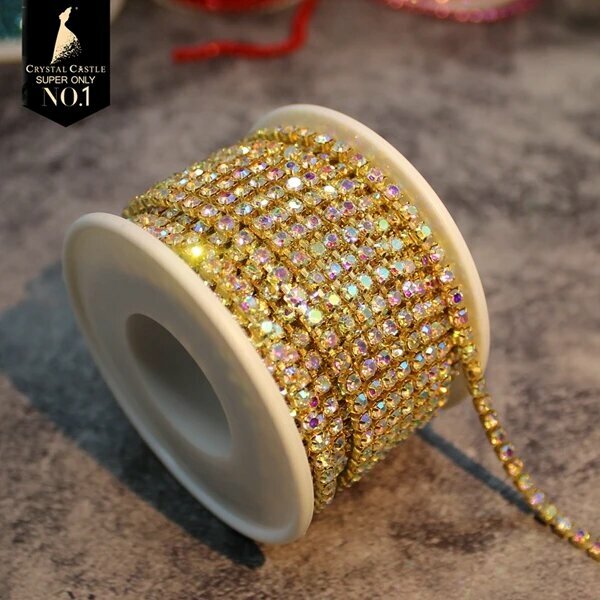 Стразы Crystal Castle, стеклянные, 4 мм, 6 мм 10Y Brass Base Roll, SS6.5, AB with Gold