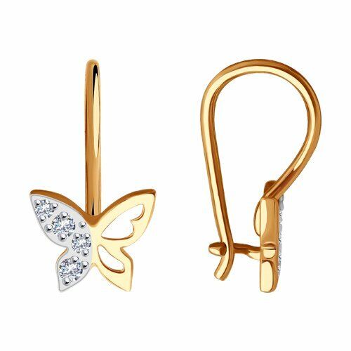 Серьги, золото, 585 проба, фианит