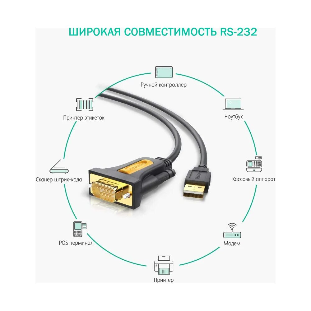 Кабель-адаптер Ugreen USB 2.0 A-DB9 RS-232, 3 м 20223, 3 м