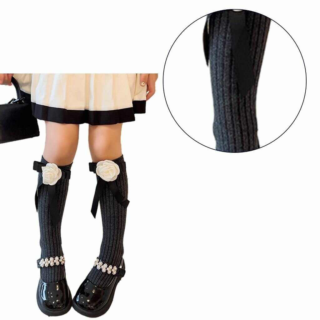 Детские чулки с бантиком в виде камелии-Серый