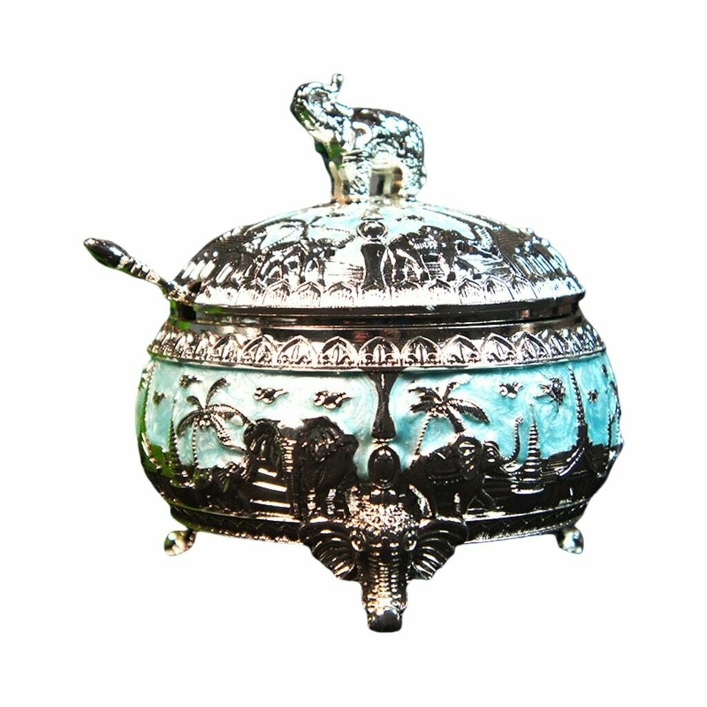 Посуда, Металлическая сахарница в форме слона - серебряно-лавандовая