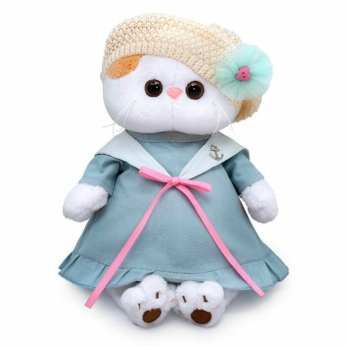 Кошка игрушечная мягкая Basik&Сo Ли-Ли в морском платье и вязаном берете (LK27-106)