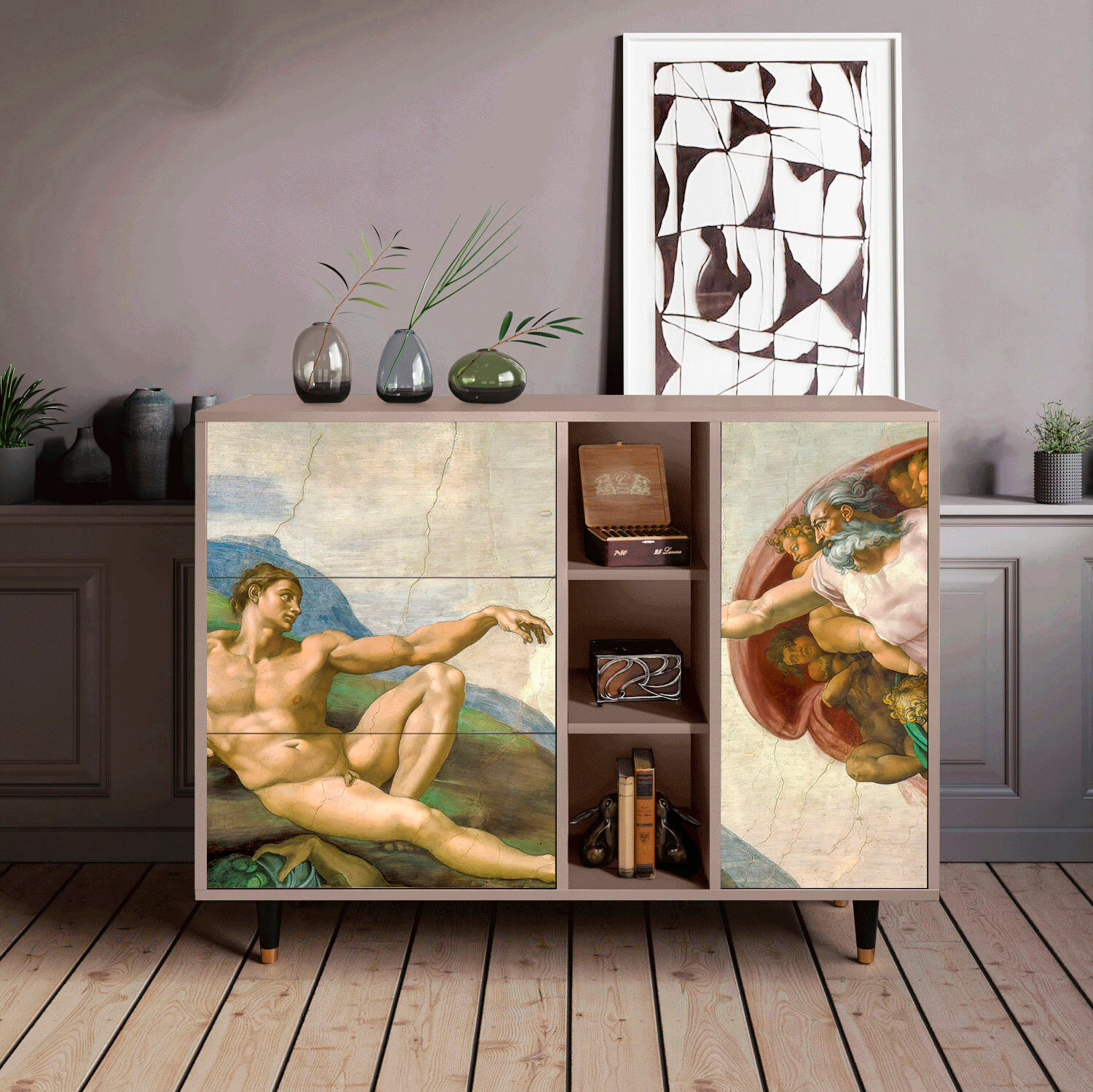 Комод - STORYZ - BS2 The Creation of Adam by Michelangelo, Разер - 125 x 97 x 48 см , Цвет корпуса - Бежевый