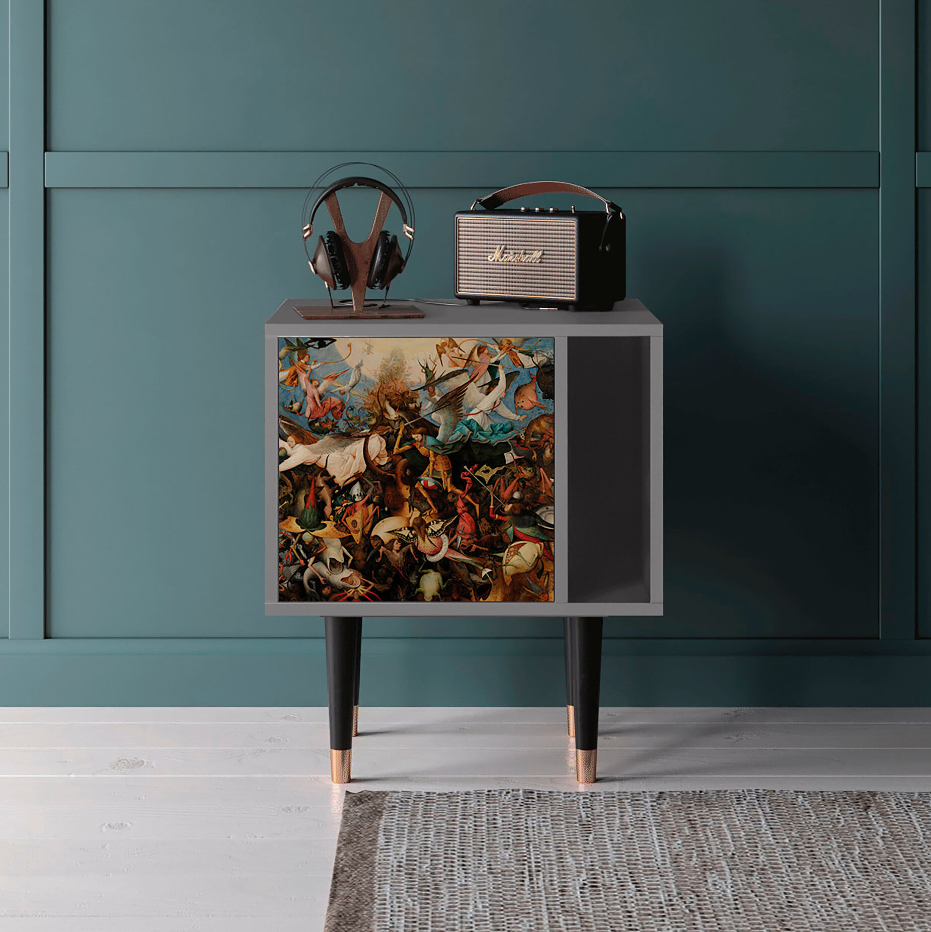 Прикроватная тумба - STORYZ - S2 The Fall of the Rebel Angels by Pieter Bruegel the Elder, Размер - 58 x 69 x 48 см, Цвет - Серый