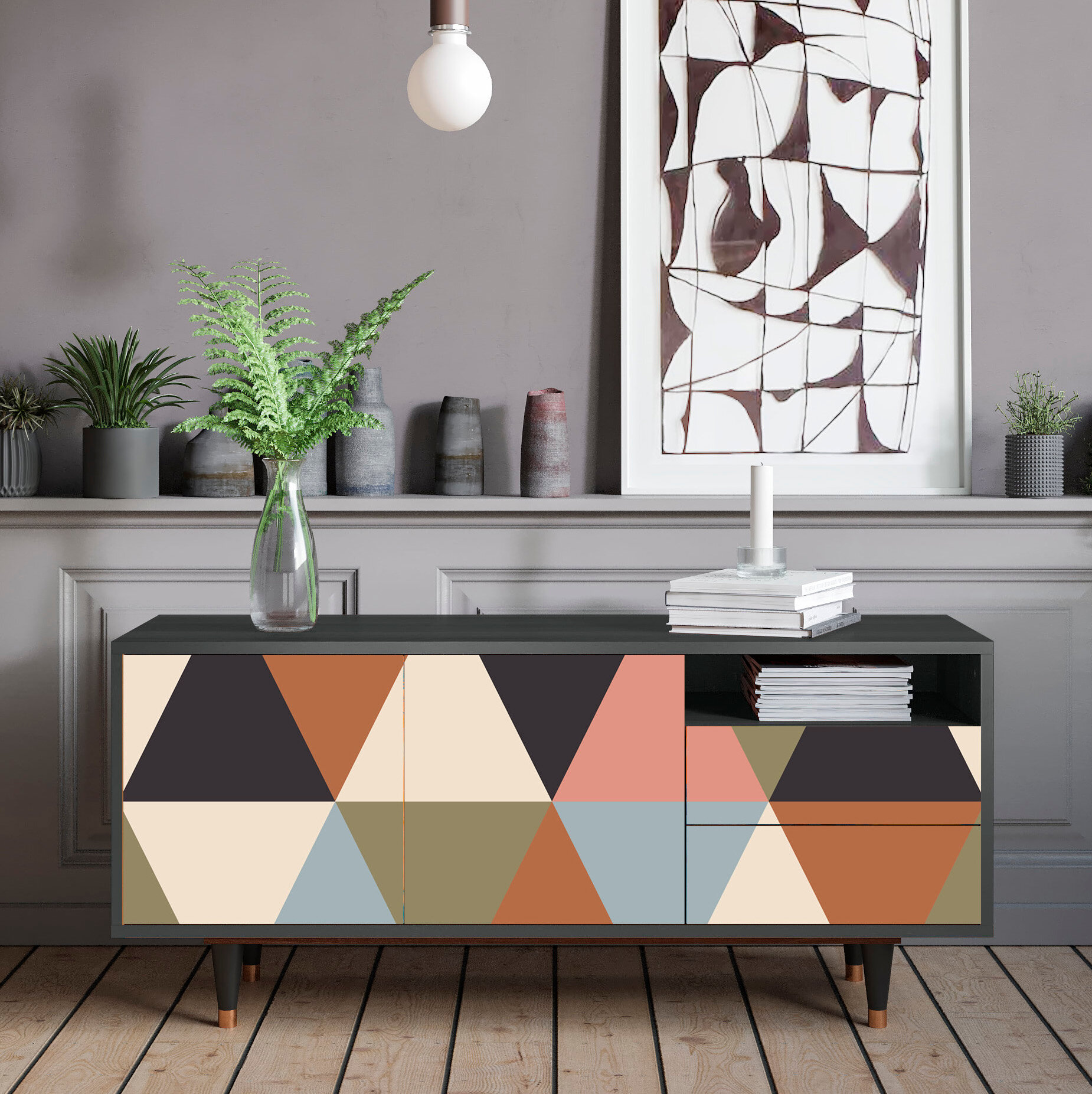 ТВ-Тумба - STORYZ - T7 Royal Triangles, Размер - 125 x 56 x 41 см, Цвет корпуса - , Антрацит