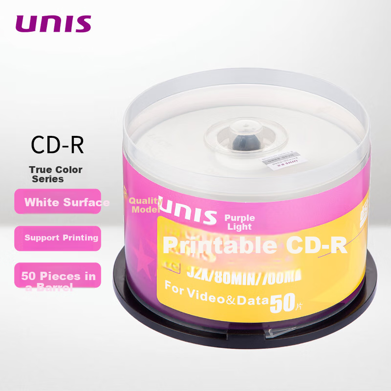 UNIS (UNIS) CD-R Printable/Blank Discs/Recordable Discs 52x 700MB True Color Printable Bulk Pack of 50 Pieces