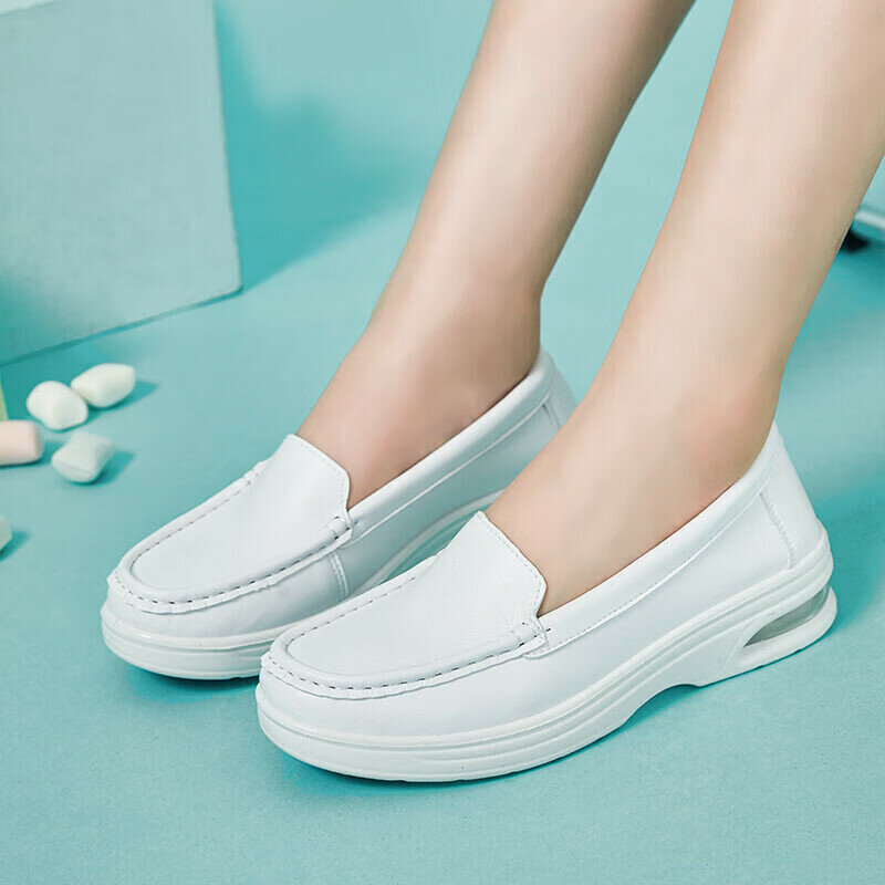Huili Nurse Shoes, Women's Soft-Soled Wear-Resistant Heightening Casual Shoes, Work White Sneakers, WLY(JS)-0024, White, Size 37