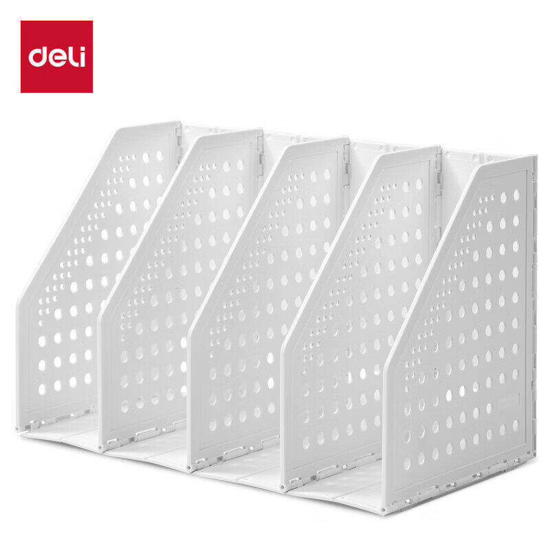 [Back to School Essential] Deli Four-Section Foldable Desktop Bookend Organizer, Children's Gift, Book Storage, Desk Organizer, Book Holder, Book And Document Storage Solution, TB506 White
