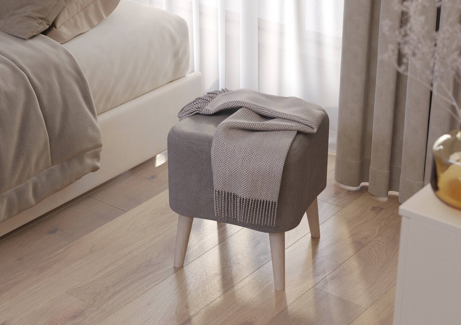 Банкетка тканевая на четырёх ножках квадратная Гранд Кволити Куби 6-5133, обивка ткань серая, 41х41х45 см.