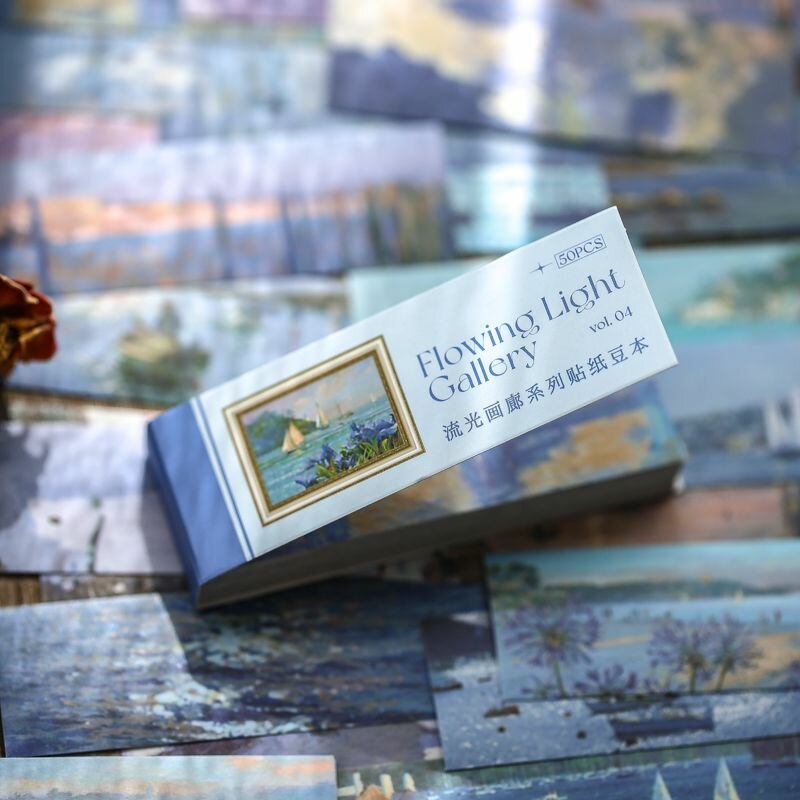 Набор наклеек, Mr. Paper, креативный пейзажный узор, 50 листов/книга, книга наклеек в стиле масляной живописи