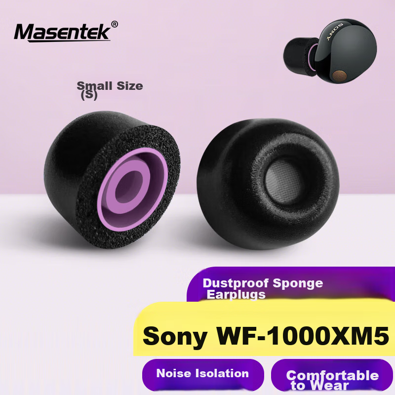 Masentek Ear Tips, Compatible with Sony WF-1000XM5 Noise-Cancelling Earbuds, Bluetooth Headphones 4, Memory Foam Original Accessories, In-Ear Silicone, Small Black