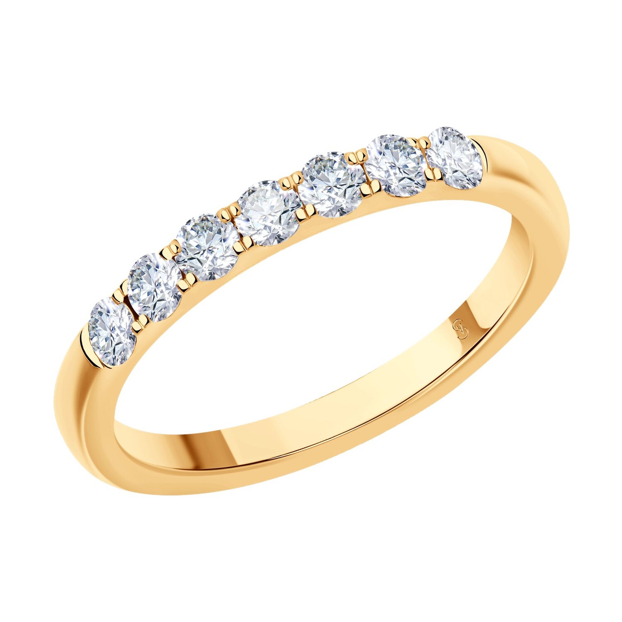 Кольцо обручальное, красное золото, 585 проба, бриллиант