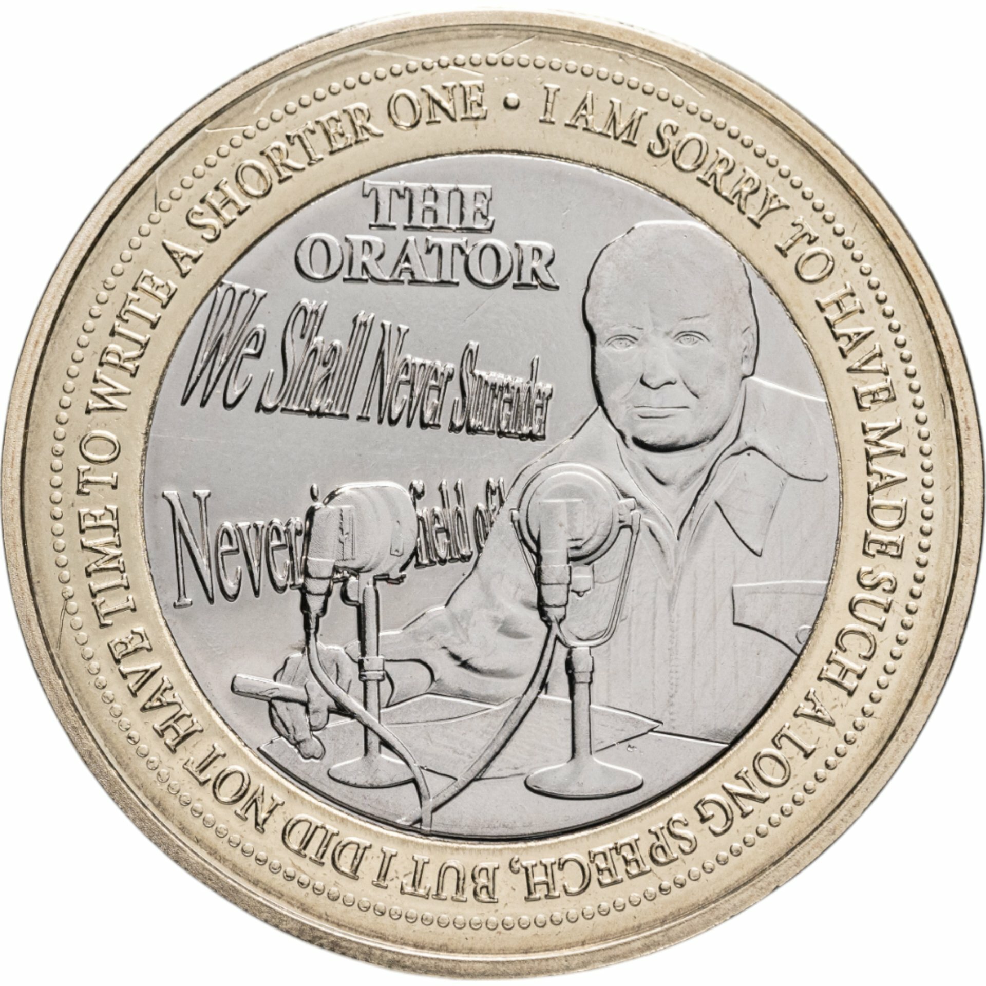 Джерси 2 фунта 2024 "150 лет со дня рождения Уинстона Черчилля Оратор", Биметалл, в сохранности BUNC