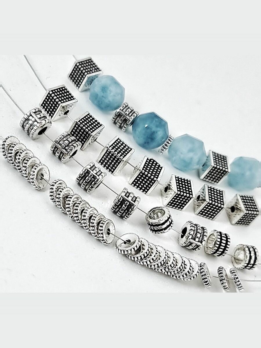 Бусины металлические 6-7мм. Набор 50шт. Цвет Стальной родий.