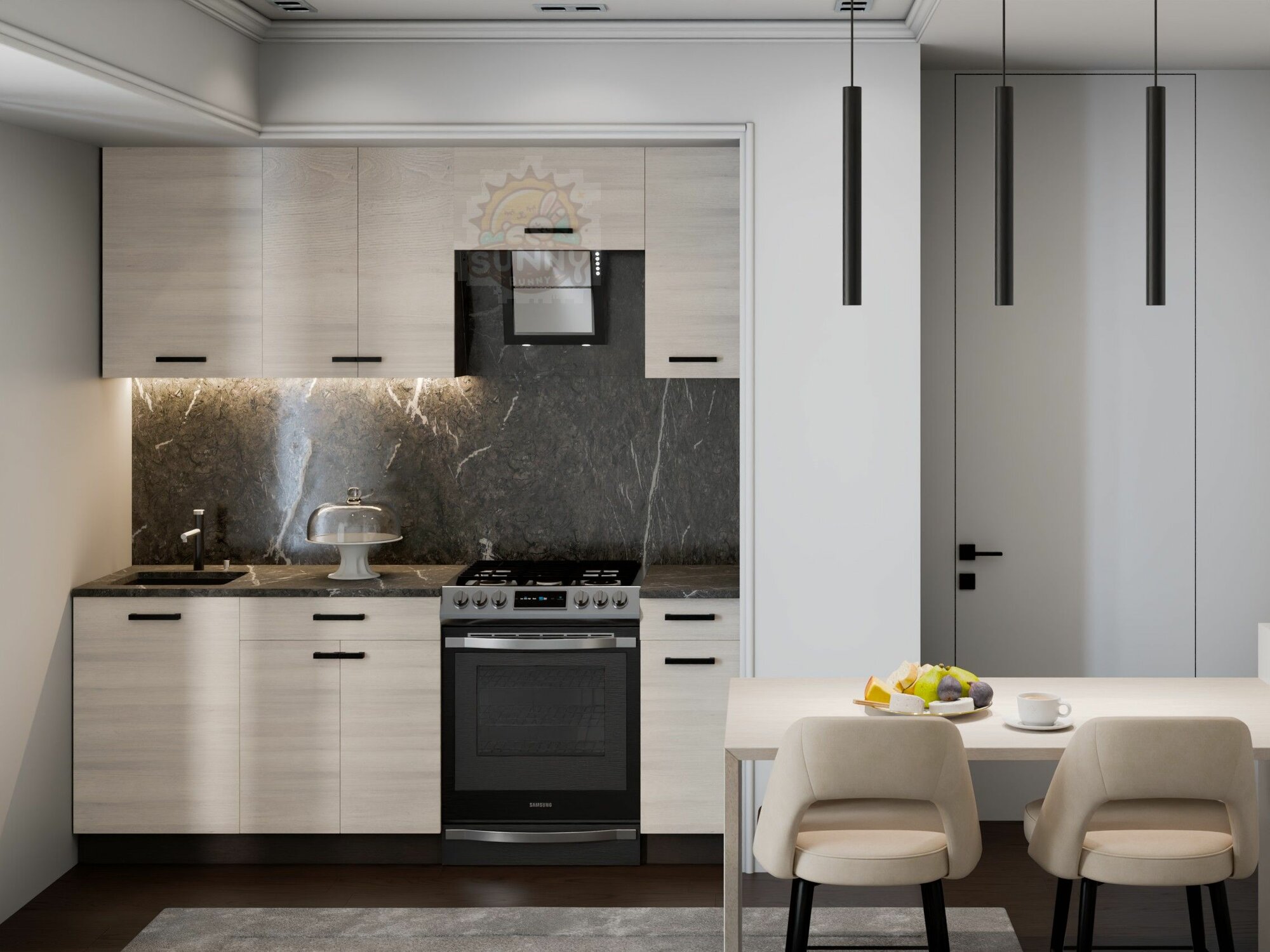 Кухня модульная прямая со столешницей Мария,200 см, Венге/Лоредо, ЛДСП, 180 х 200 х 60 см, столешница 60 см.