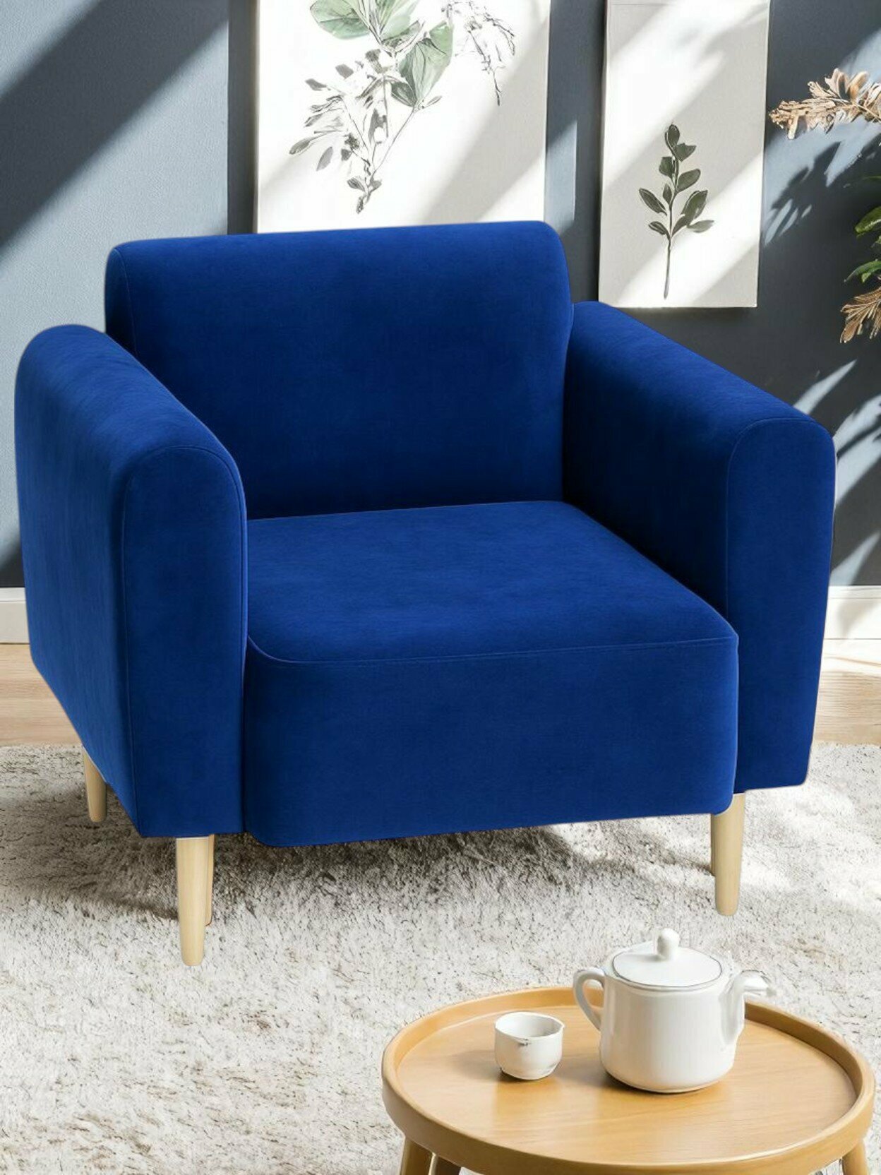 Кресло Рондо в гостиную, мягкое для дома и отдыха, велюр Jawa Navy 18