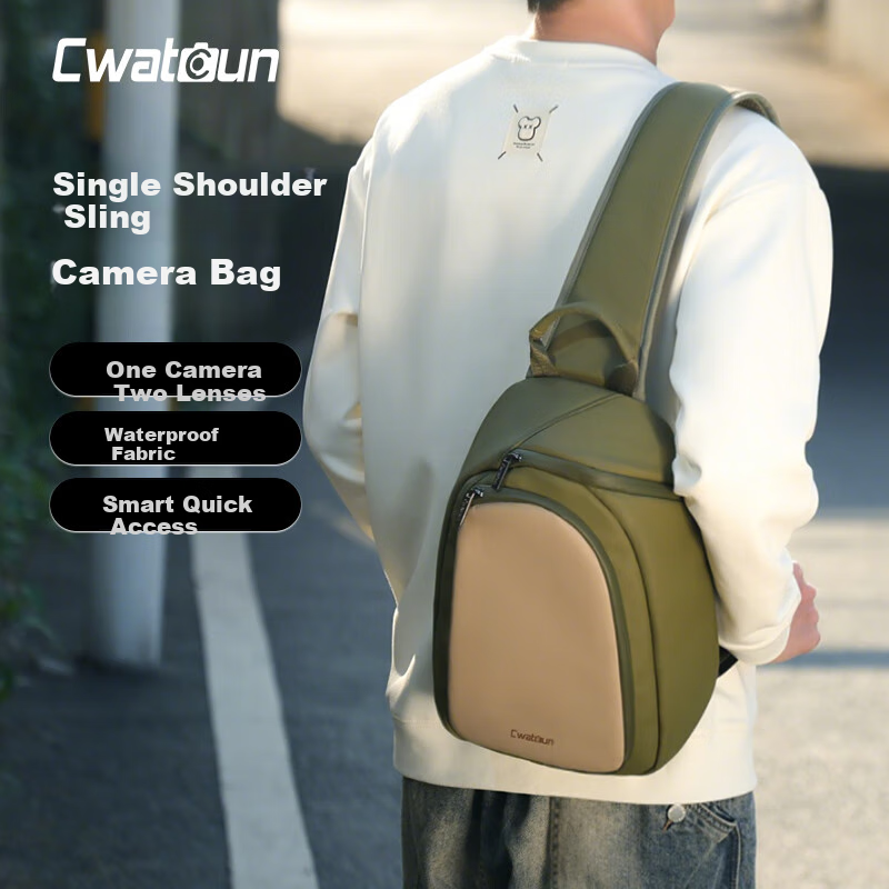 CWATCUN Single Shoulder Camera Bag Crossbody Large Capacity Waterproof Photography Bag Commuting Travel Backpack for Fuji Sony Nikon Canon