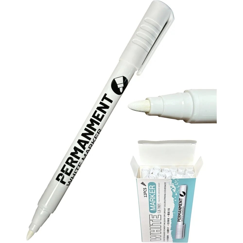 Маркер нестираемый Flysea Permanent Marker с наконечником 2,0 мм, белый LS-7801