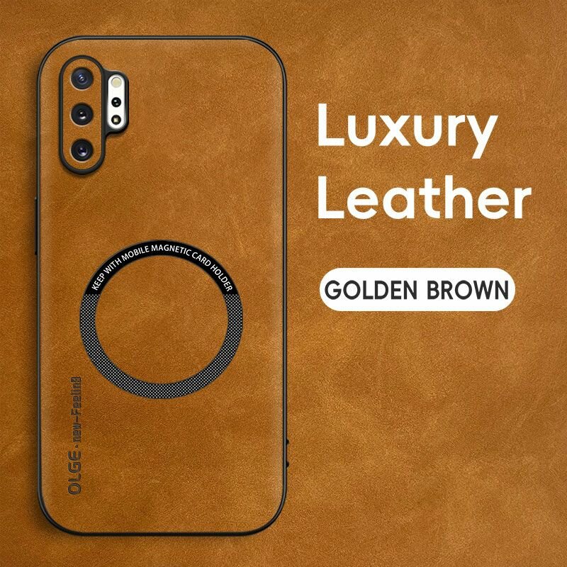 Чехол на Samsung Galaxy Note 10 Plus MagSafe на Самсунг Галакси Ноут 10 Плюс / Гелакси Нот 10 + защитная кожаная накладка с магнитом (коричневый)