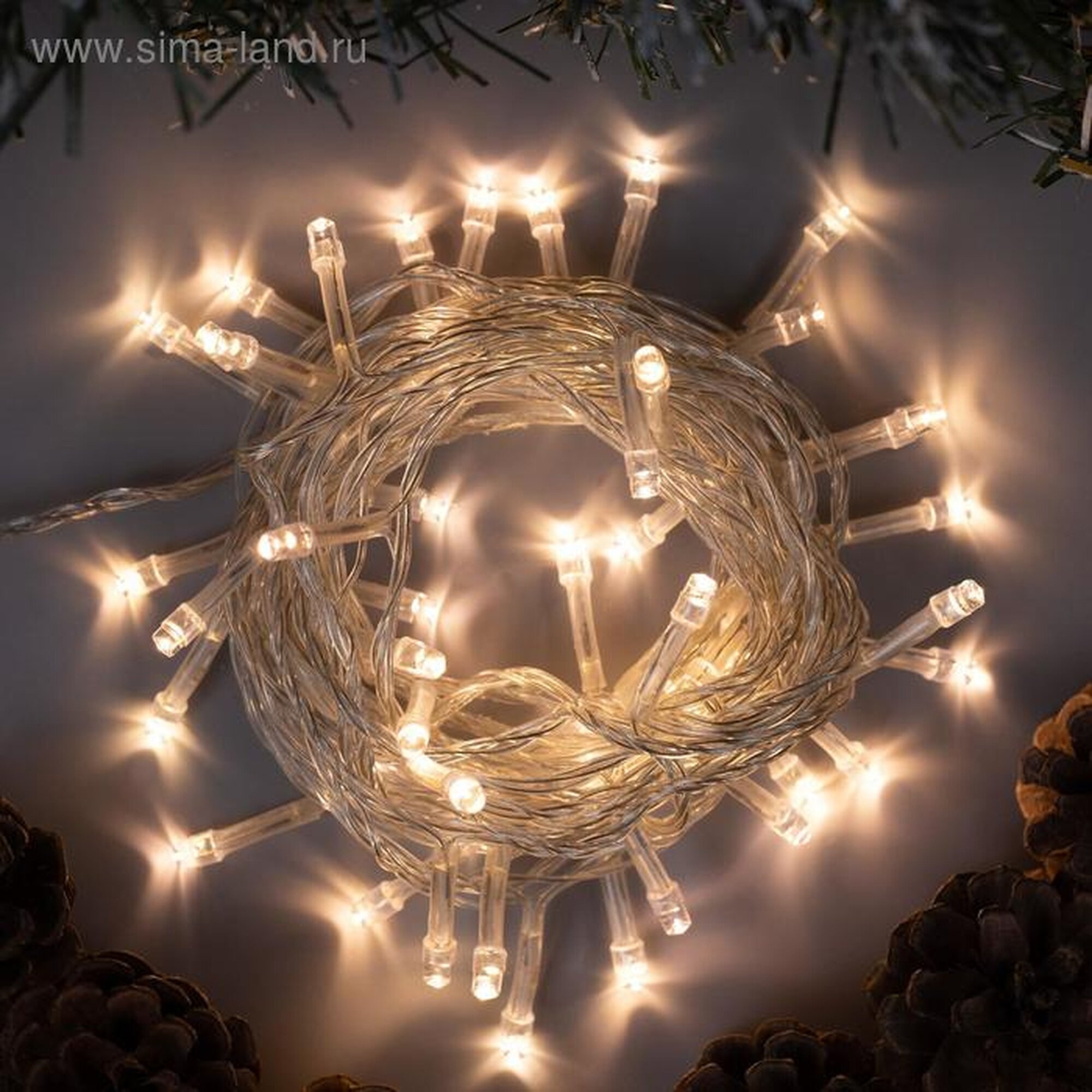 Гирлянда «Нить» 5 м, IP20, прозрачная нить, 50 LED, 8 режимов, 220 В, свечение тёплое белое