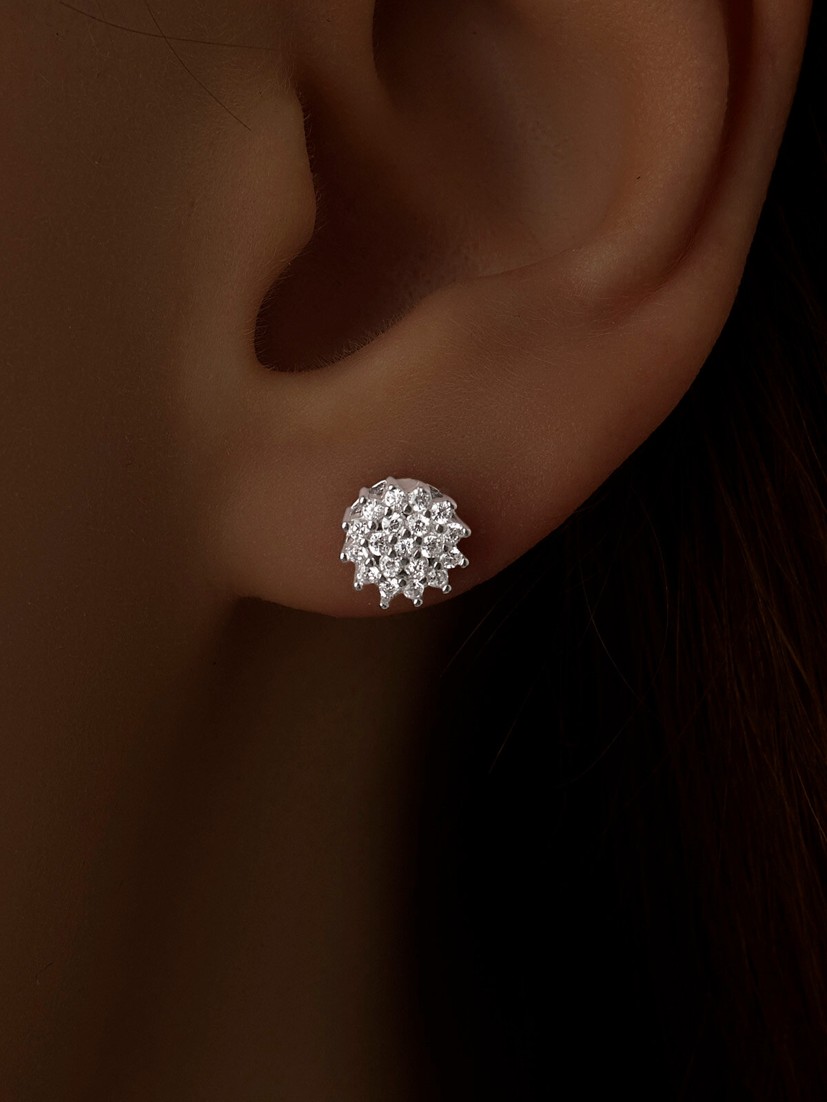 Серьги пусеты, серебро, 925 проба, родирование, фианит