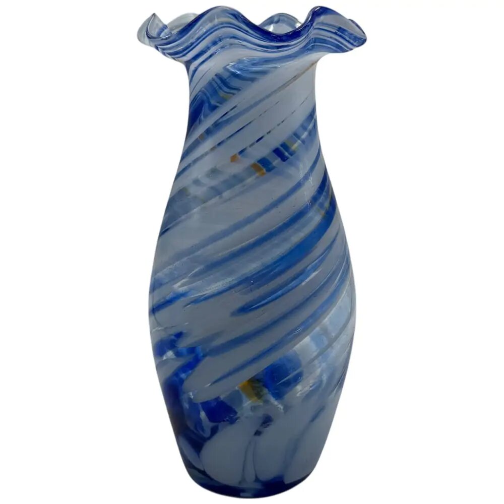 Ваза "Иней", 24 см, 1970-1980 гг, гутная техника, стекло, Стекольный завод "Красный Май", СССР