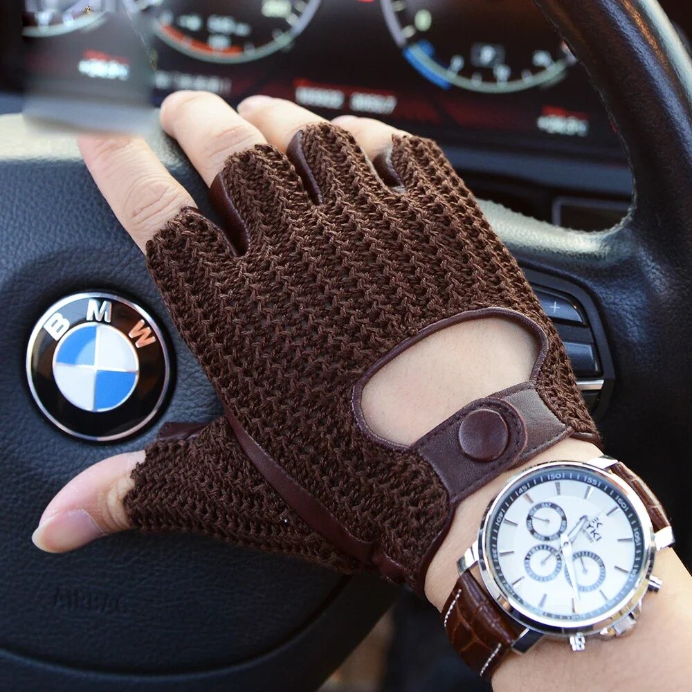 Перчатки мужские из козьей кожи, шерстяные трикотажные Коричневый, XL, Coffee Fingerless