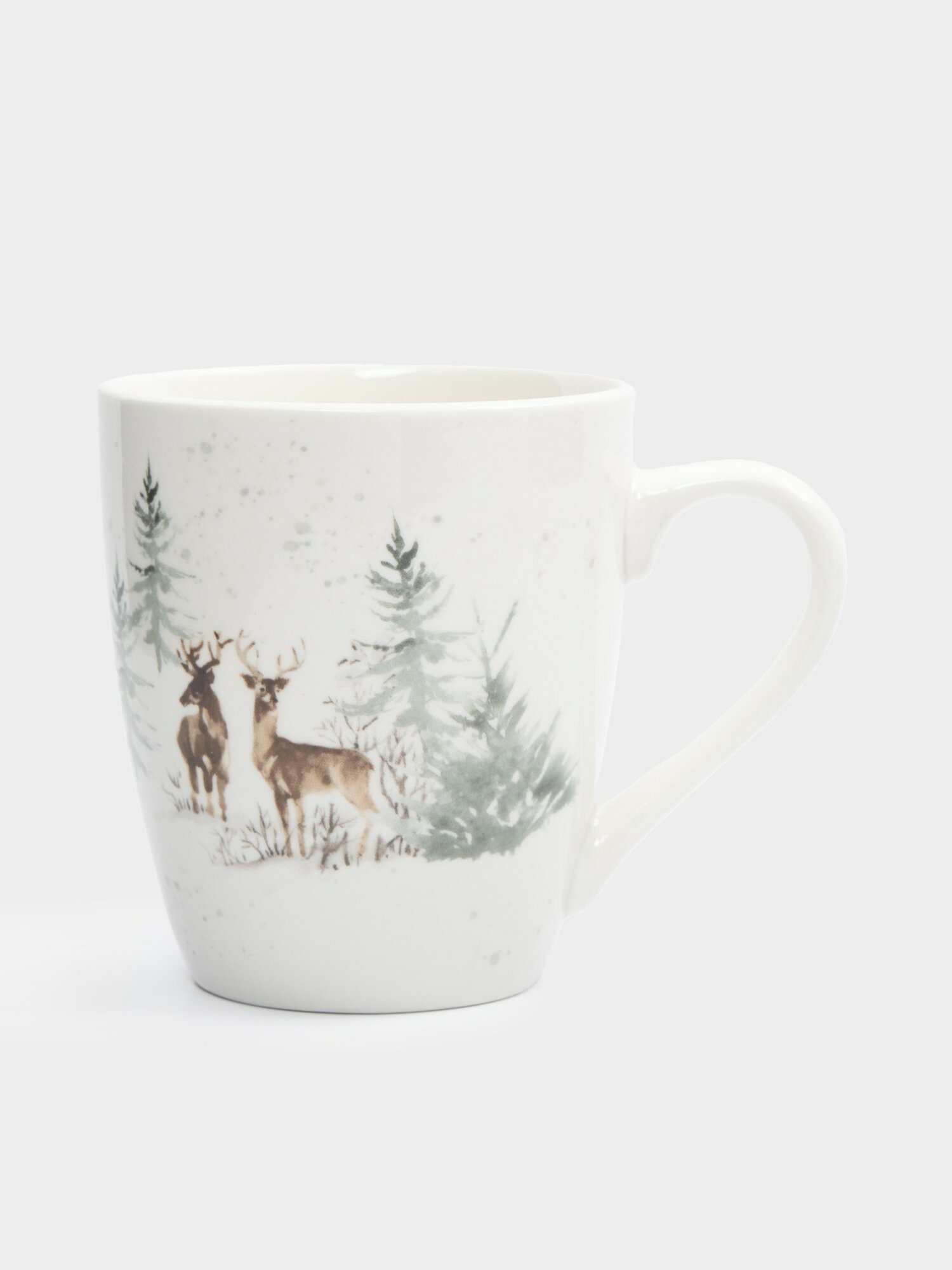 Кружка, 350 мл, 2 шт, фарфор, белая, Олени в лесу, Maral (Anna Lafarg)