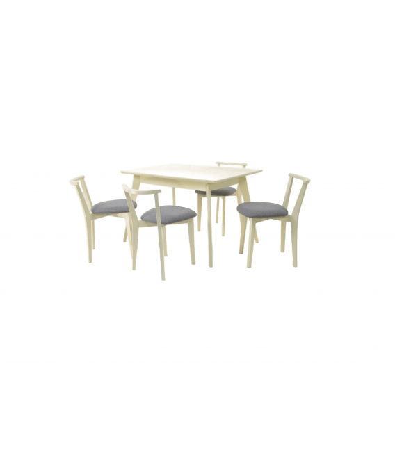 Стол Сканди 120 слоновая кость со стульями Франк слоновая кость рогожка серый