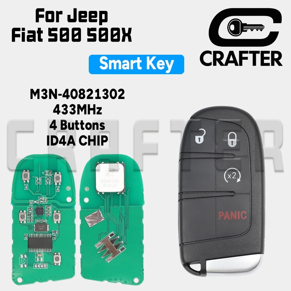 Умный ключ 4 кнопки ID4A CHIP 433MHz для Jeep Fiat 500 500X