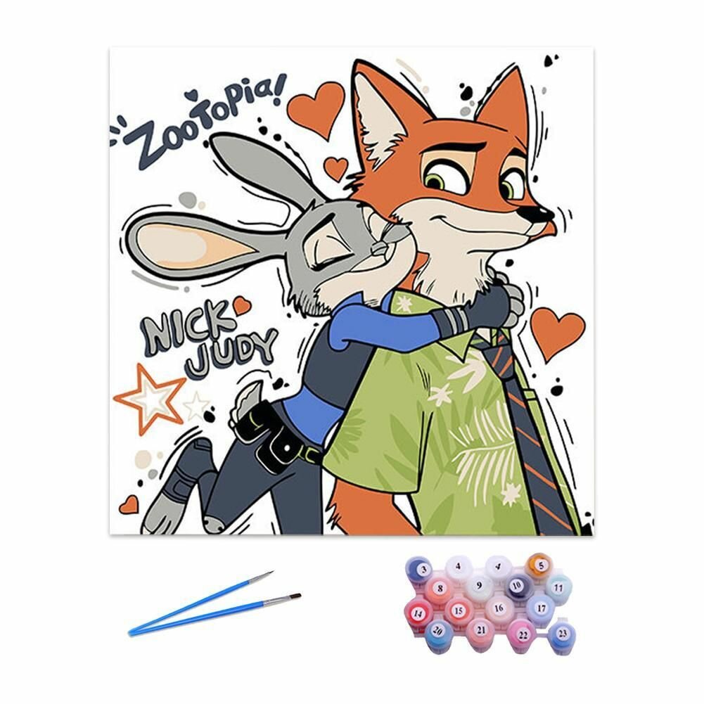 Картина по номерам на холсте 20х20 Мультфильмы Зверополис Ник и Джуди