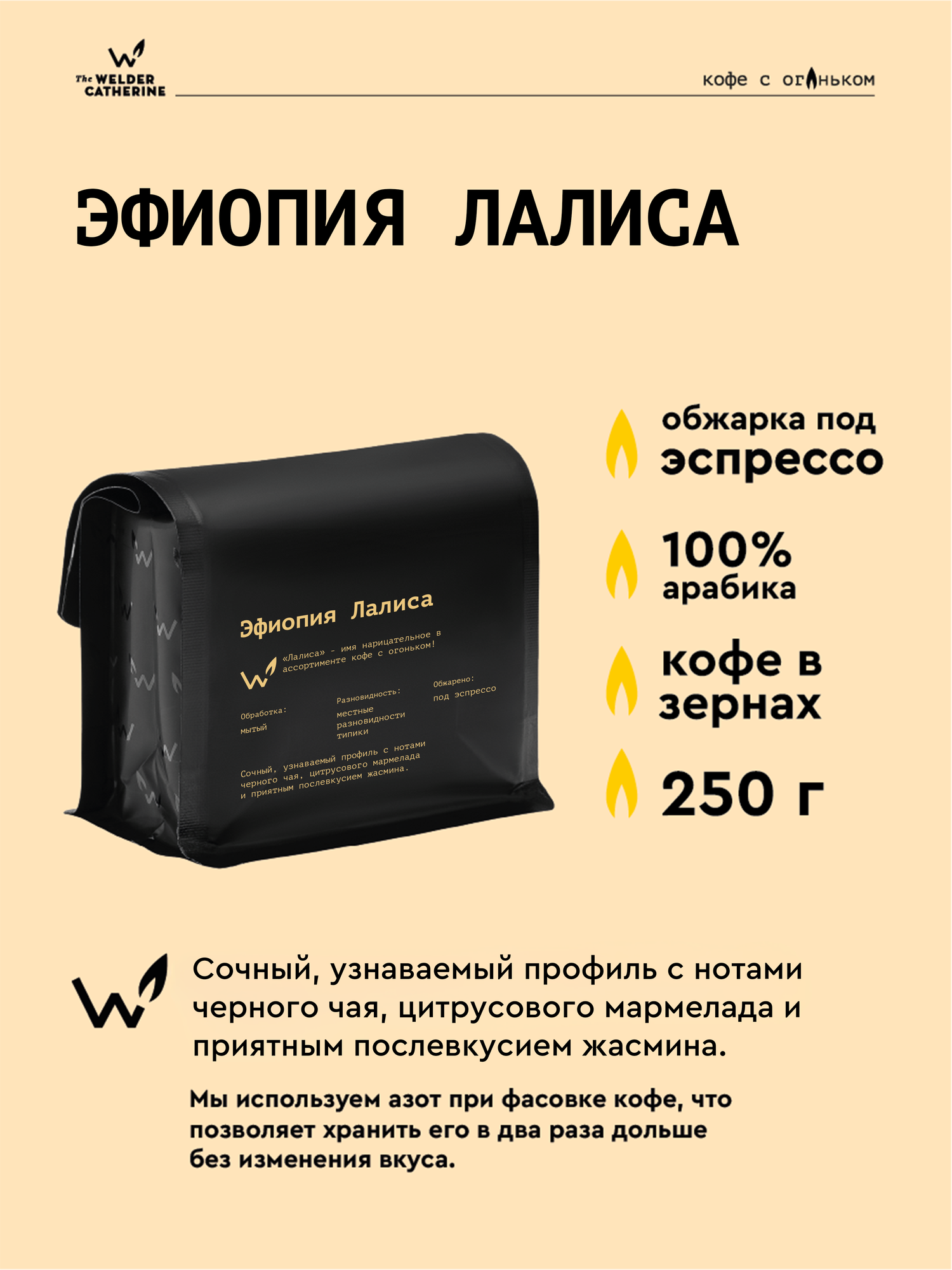 Кофе в зернах Сварщица Екатерина Эфиопия Лалиса под эспрессо - 250 гр