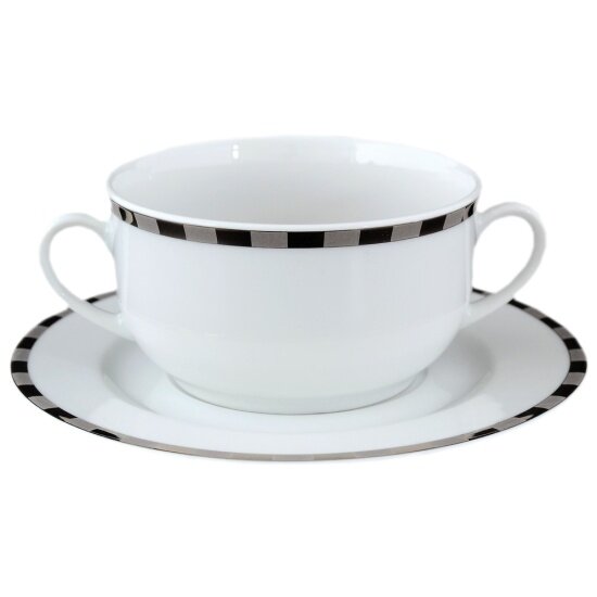 Чашка с блюдцем для супа Thun 1794 "Opal", декор "Платиновые пластинки", 350 мл, блюдце 170 мм. (ОПЛ0098)