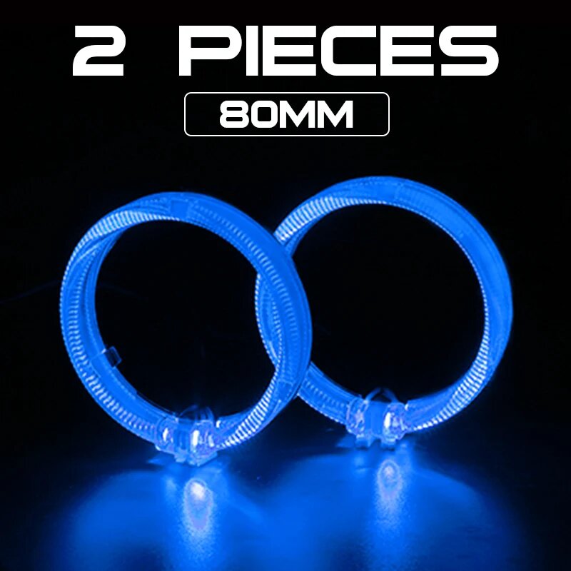 Светодиодные ангельские глаза 80 мм, дневные ходовые огни Halo, белое, синее, 2x 80MM Blue Halo