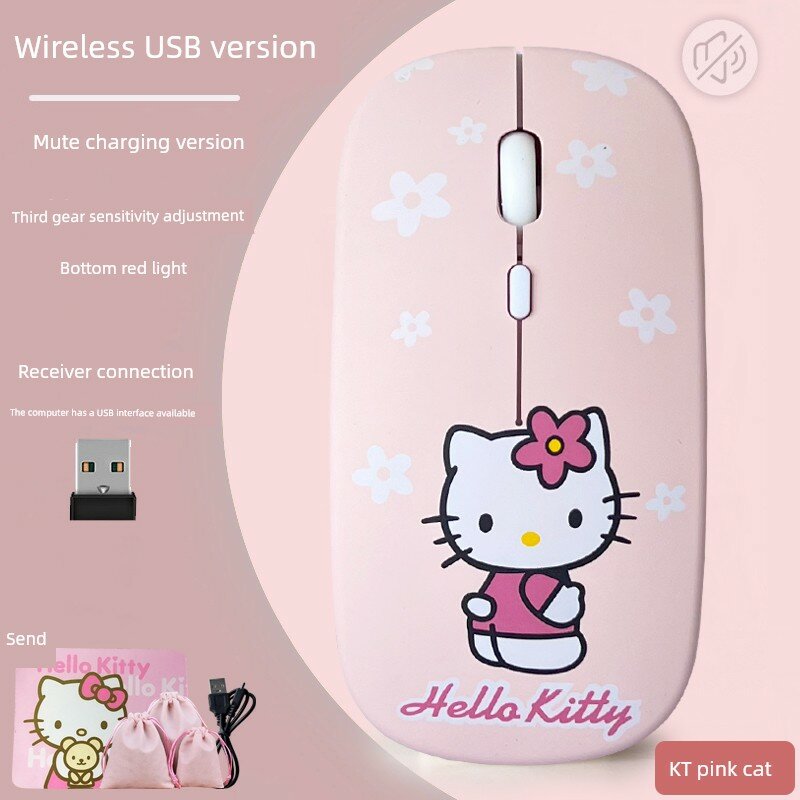 Беспроводная Bluetooth-мышь Hello Kitty для девочек, милая, бесшумная, перезаряжаемая, для офиса, бизнеса, детского