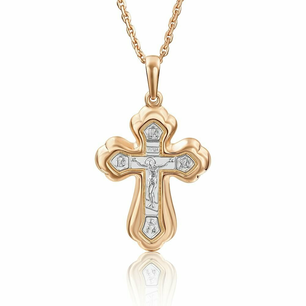 Крестик, комбинированное золото, 585 проба, родирование