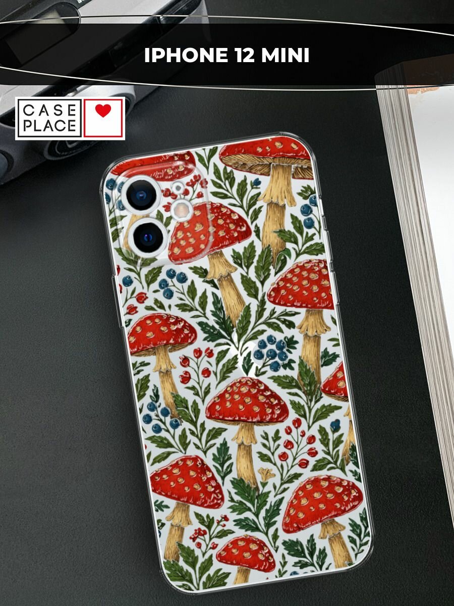 Чехол на Apple iPhone 12 mini / Айфон 12 Мини с принтом Мухоморы