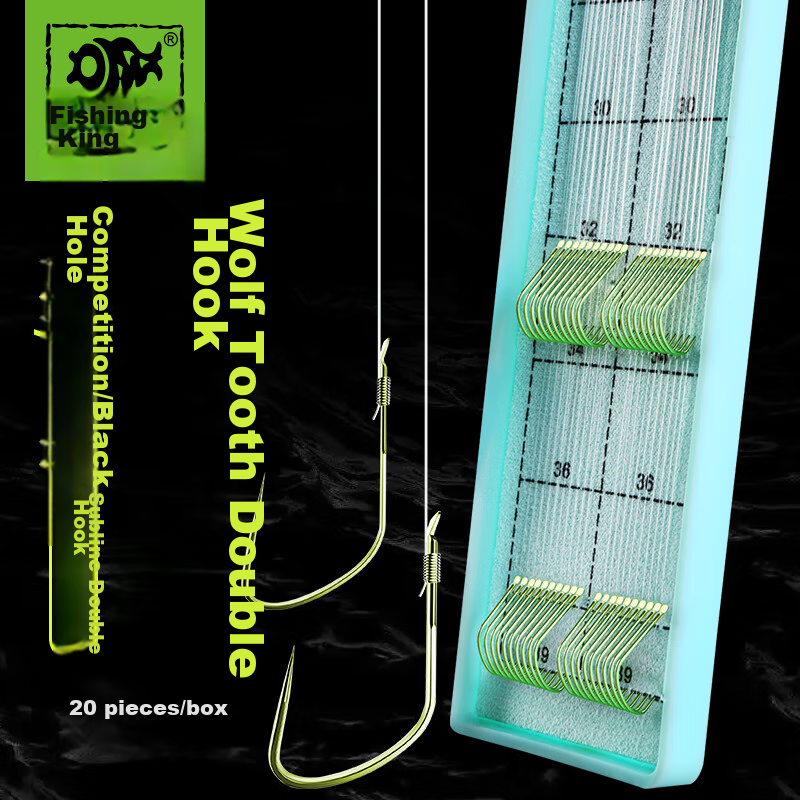 Леска Fishing Prince Double Hook Wolf Tooth Competition Black Pit Anti-Tangle Complete Set Pre-Tied Fishing Hooks Rig, Double Hook Size 5 Line 0.4-0.6