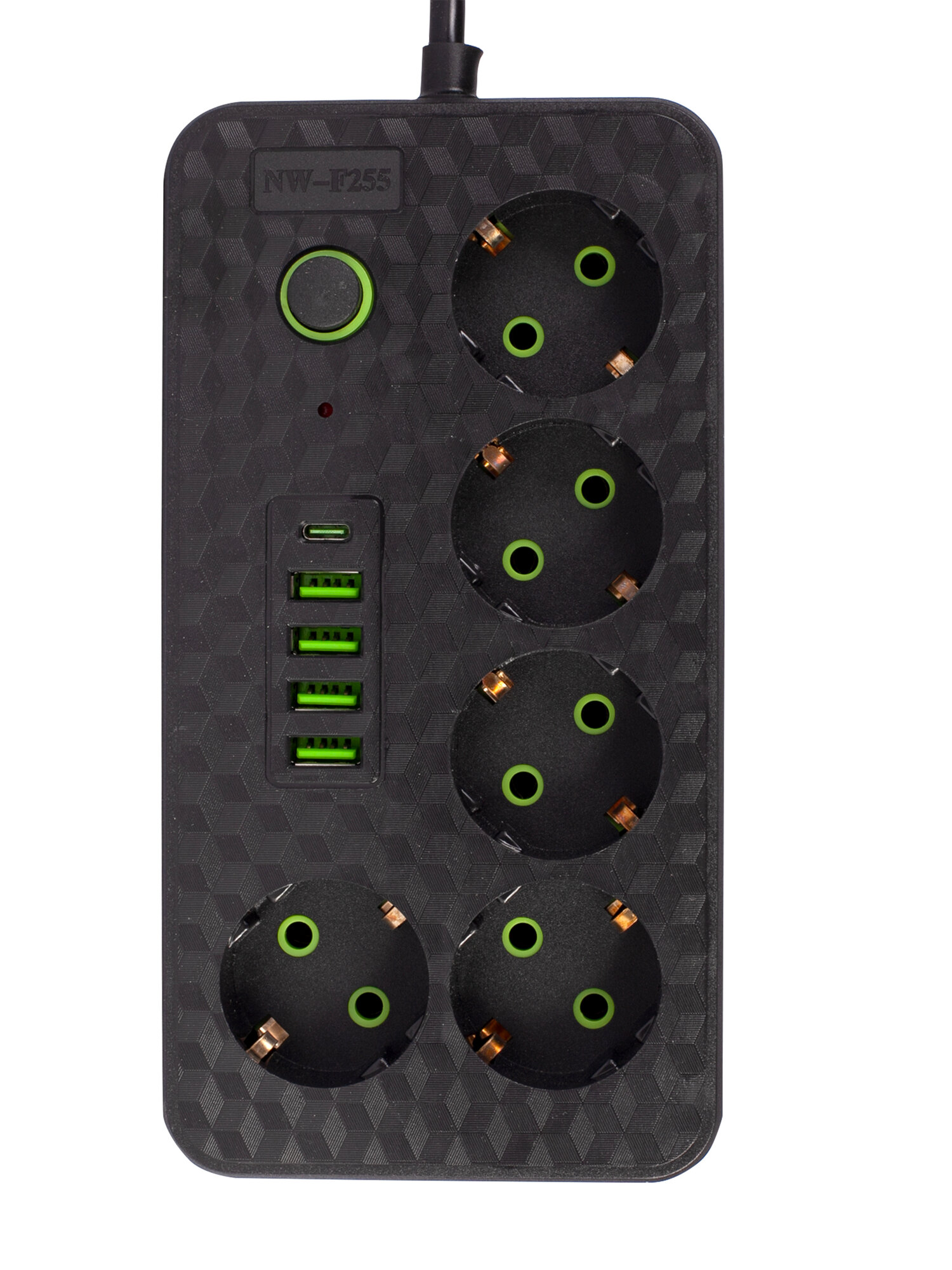 Сетевой фильтр RUCELF NW-F255-3M, с заземлением, 5 розеток, чёрный