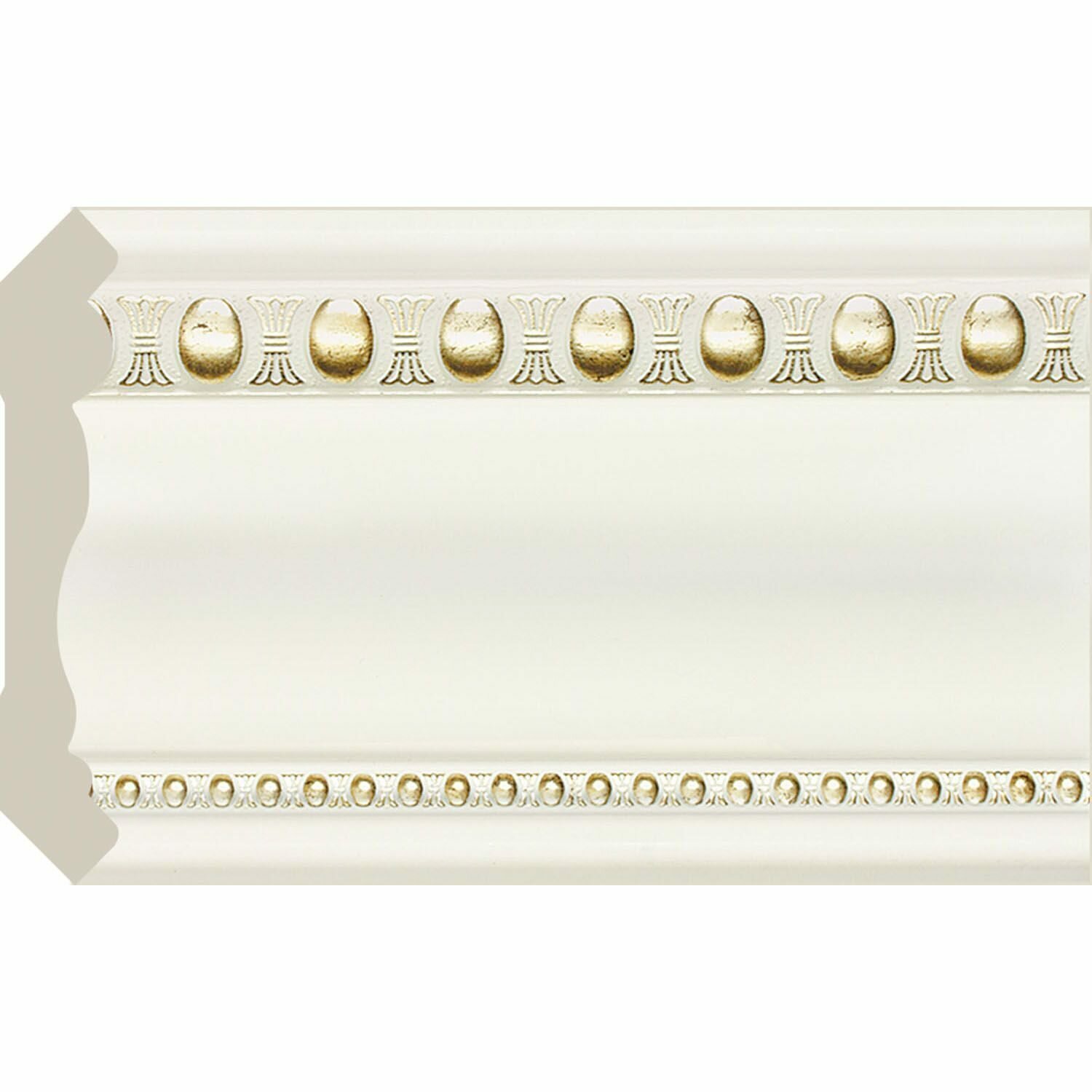 Плинтус потолочный, карниз, интерьерный багет, набор 2шт. 60х42х1100мм Белый с золотом Cosca A60(1)/W27G