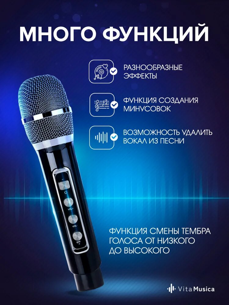 Караоке-система Vita Musica с LED-дисплеем HI-FI от JBL, Bluetooth, USB, MicroSD, черный — фото 1