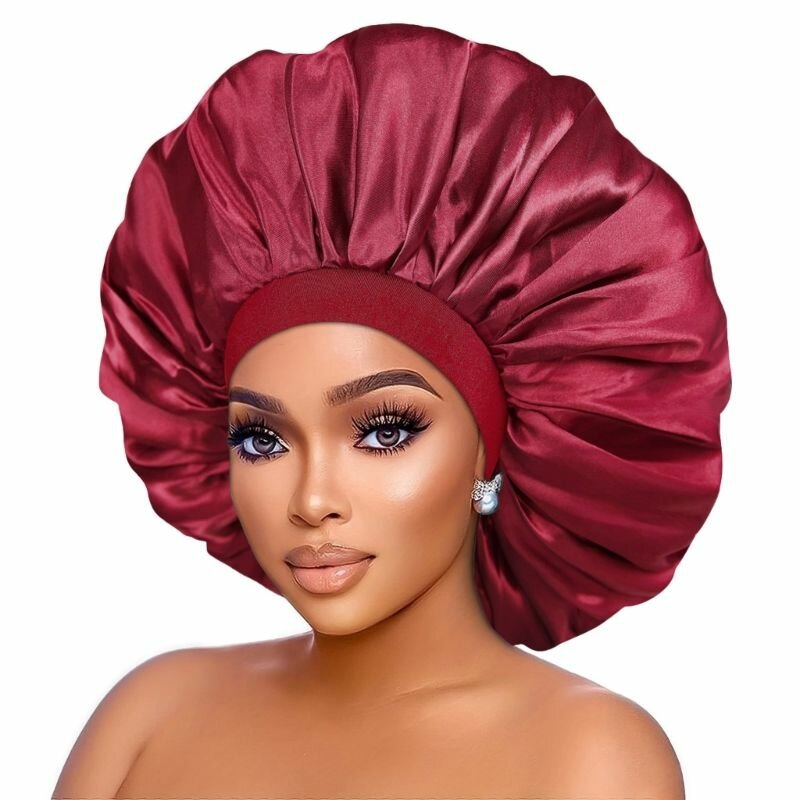 Большой однотонный атласный ночной колпак-винно-красный