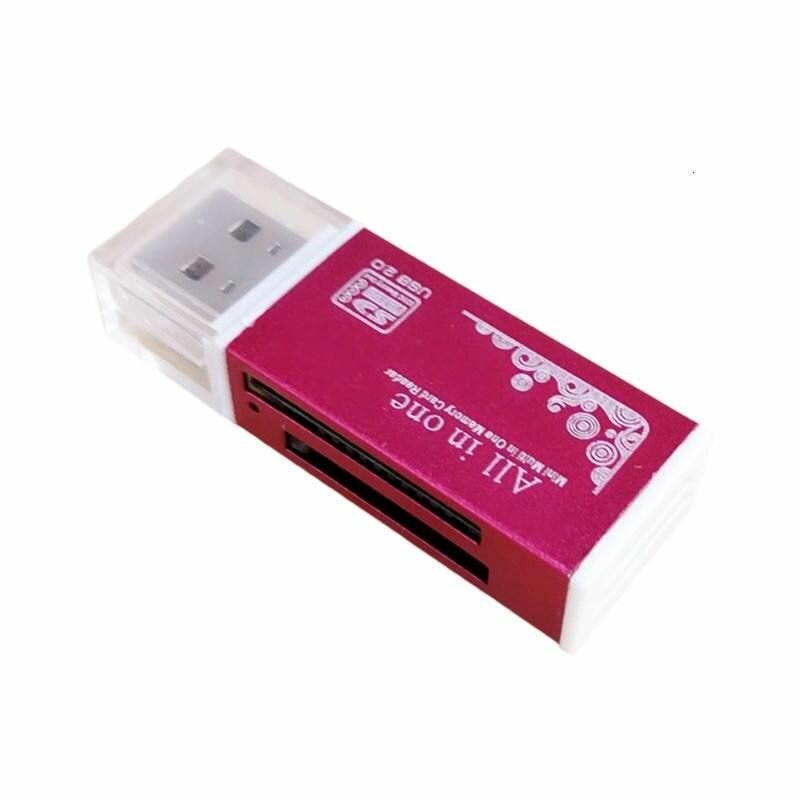 Кардридер USB 2.0 для MS/TF и других карт, Розовый красный