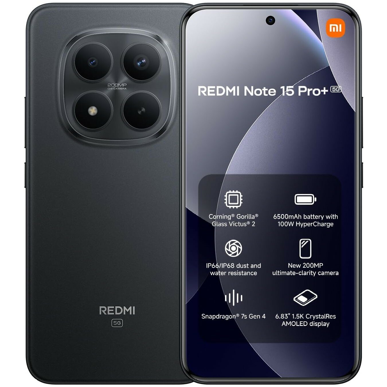 Смартфон Xiaomi Redmi Note 15 Pro+ 5G 8/256 ГБ (ЕАС/Ростест), NFC, Dual: nano SIM+eSIM, черный