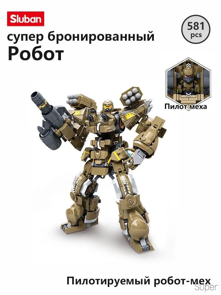 Конструктор Sluban M38-B1580 супер бронированный робот/ Пилотируемый робот-мех / воин-PJZ-05 (581 деталей)