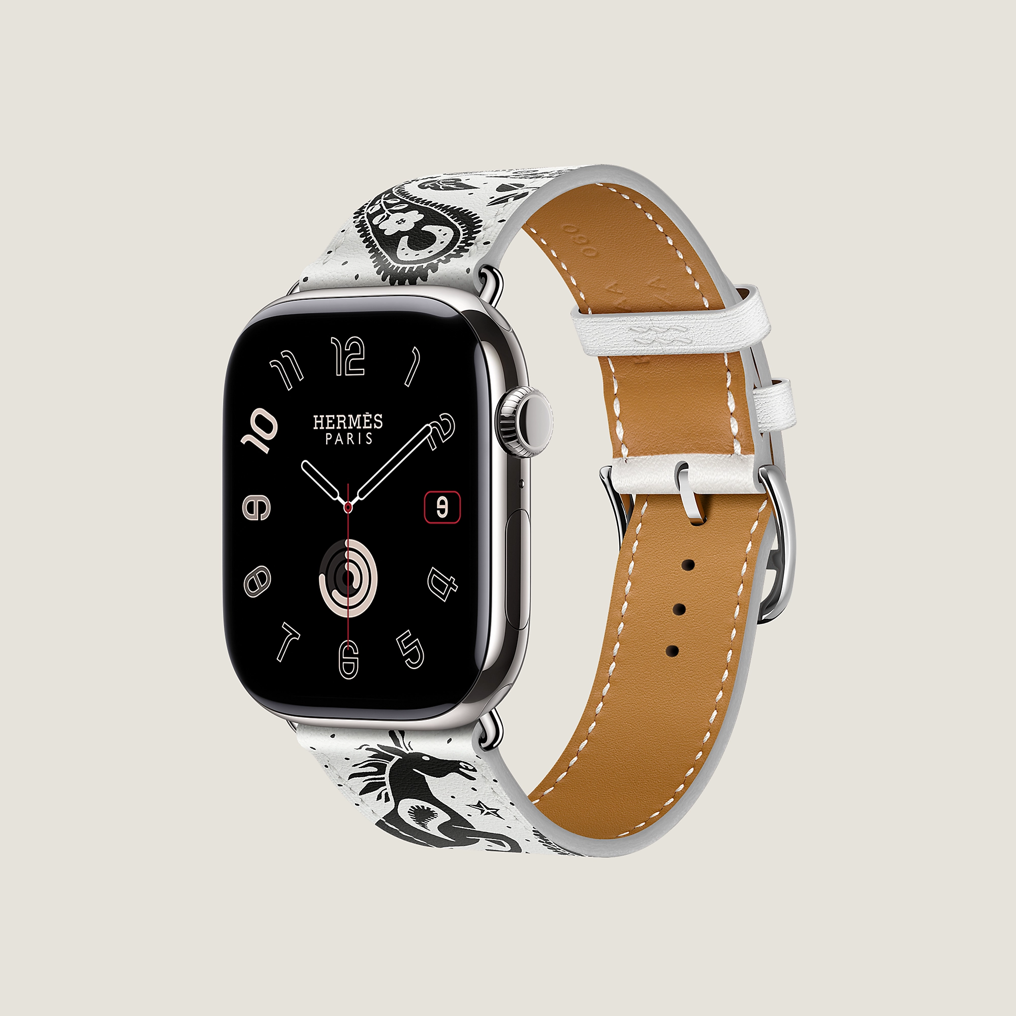 Часы Apple Watch Hermès Series 11 GPS + Cellular 46mm Silver Titanium Case with Blanc Animaux Bandana White Single Tour