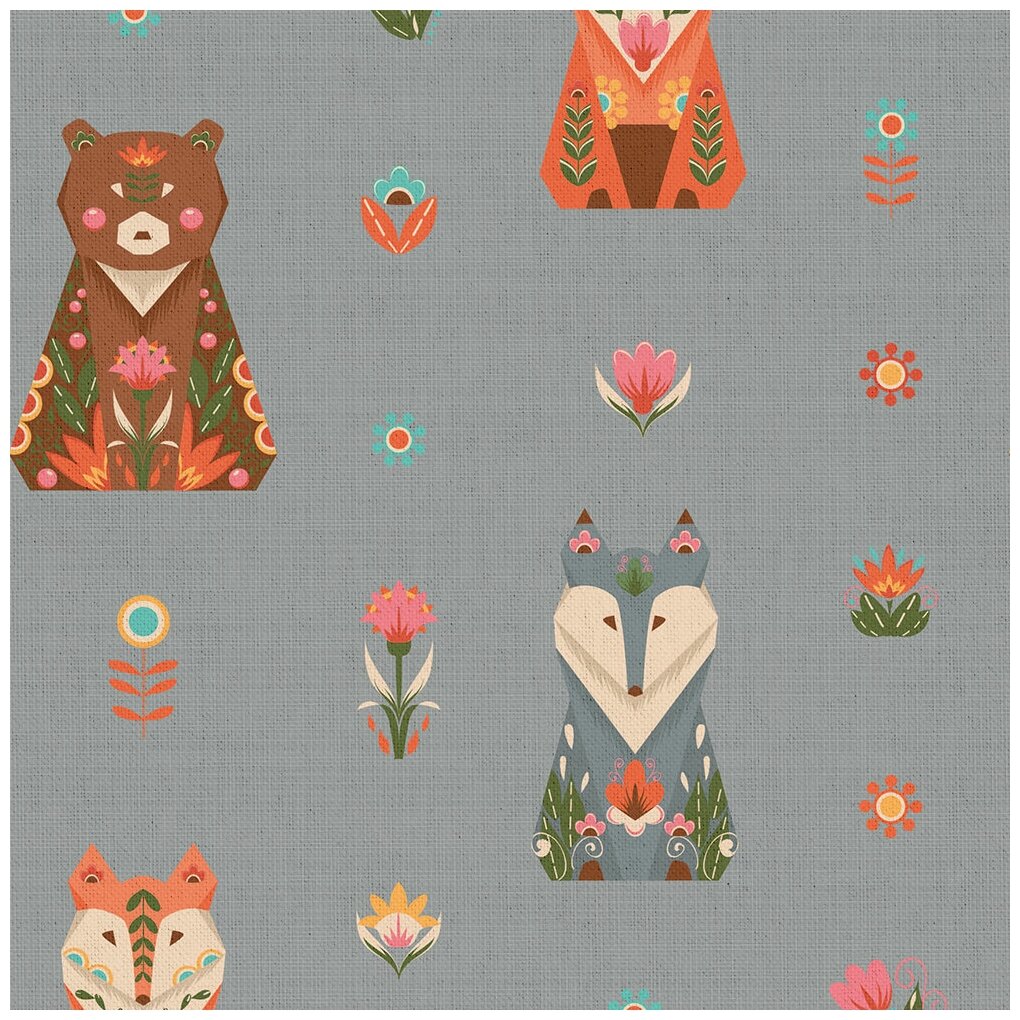 Ткани фасованные PEPPY (A - O) для пэчворка лесные жители фасовка 50 x 55 см 146±5 г/кв. м 100% хлопок ЛЖ-06 серый